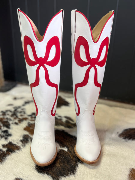 White and Red Bow Boots | Gussied Up Online – gussied up online