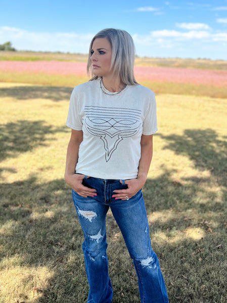 Off White Smooth Vintage Boot Stitch Tee | Gussied Up Online Boutique ...