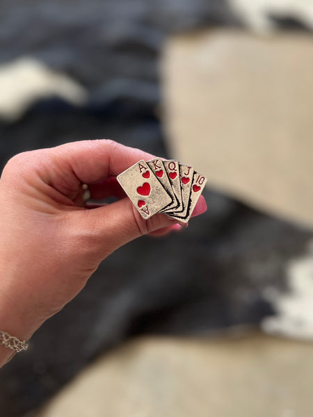 Red Heart Playing Card Adjustable Ring | Gussied Up Online Boutique ...