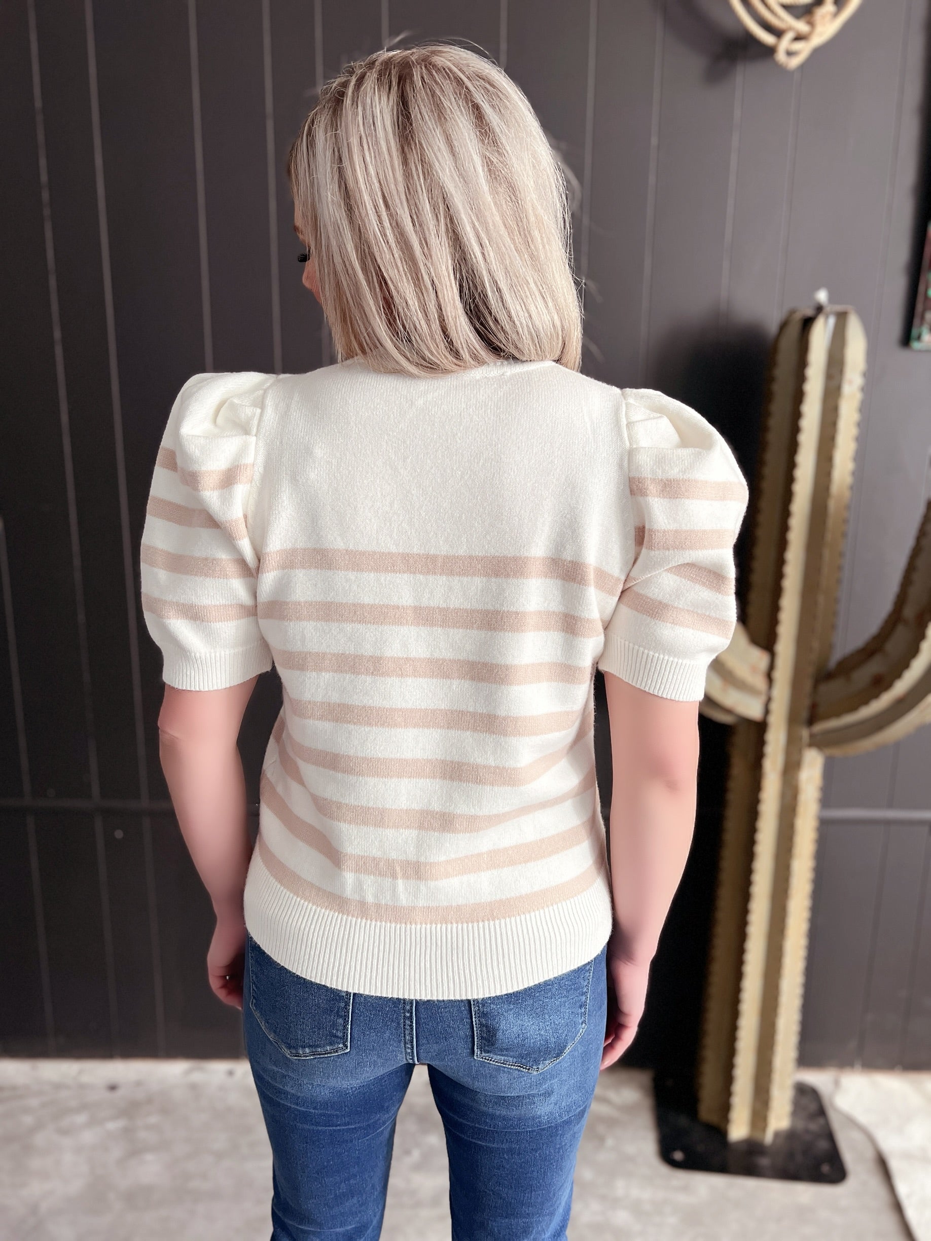 Short Sleeve Off White Striped Sweater Top | Gussied Up Online Boutique ...