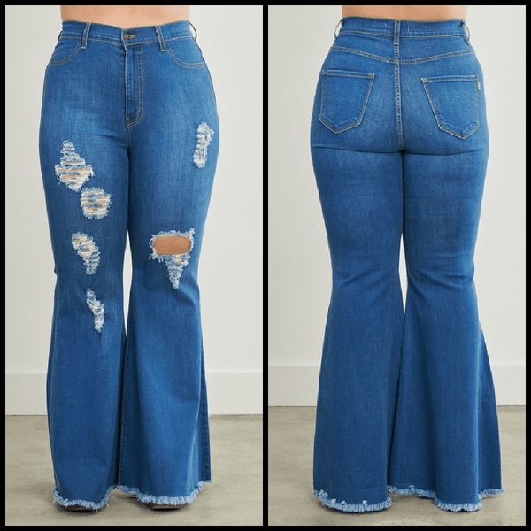 Plus Size Super High Rise Medium Wash Flares | GET GUSSIED UP – gussied ...